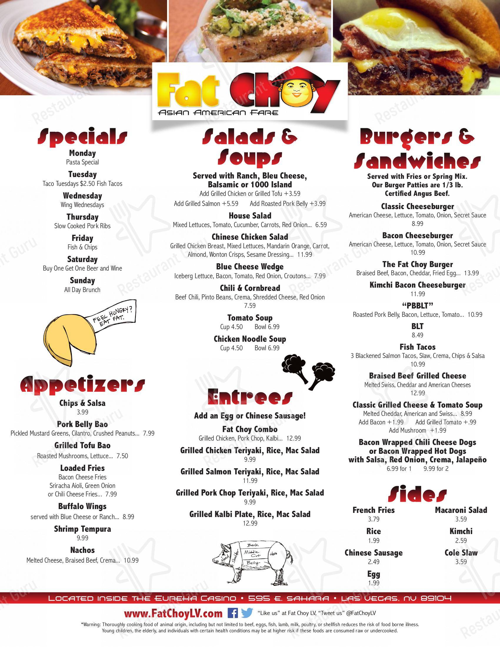 Menu at Fat Choy Restaurant, Las Vegas
