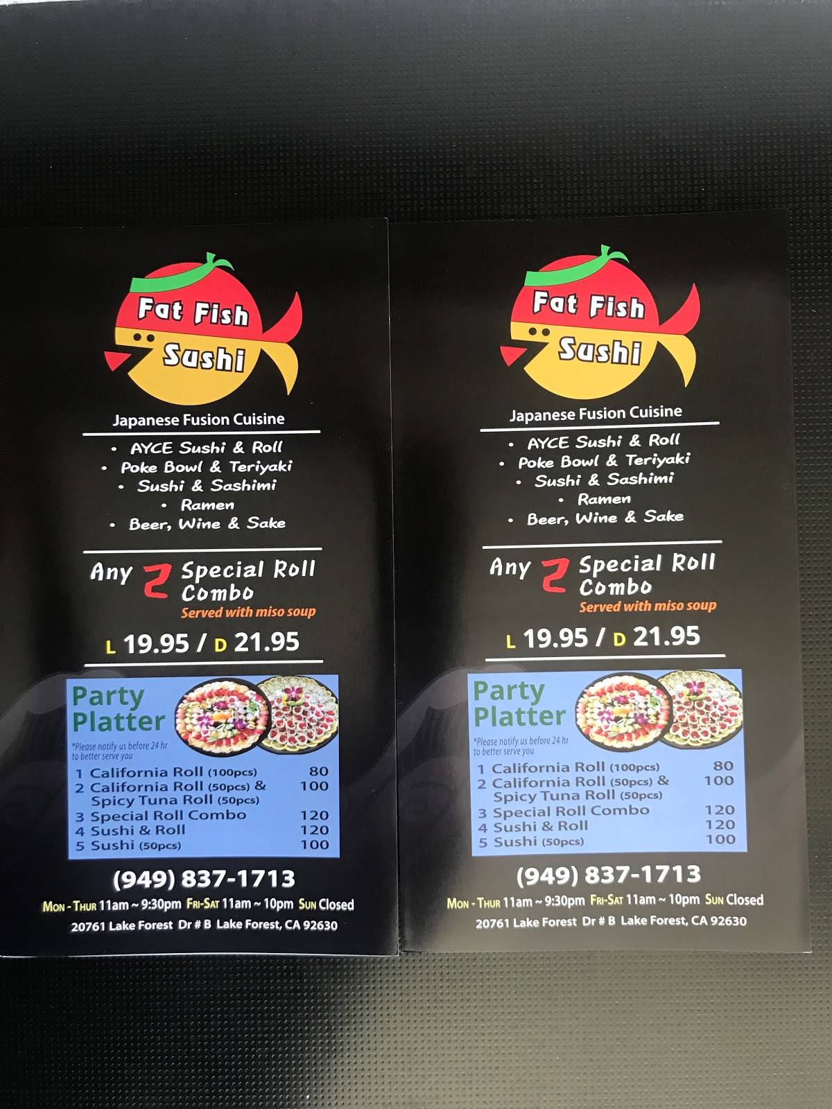Menu at Fat Fish Sushi restaurant, Lake Forest