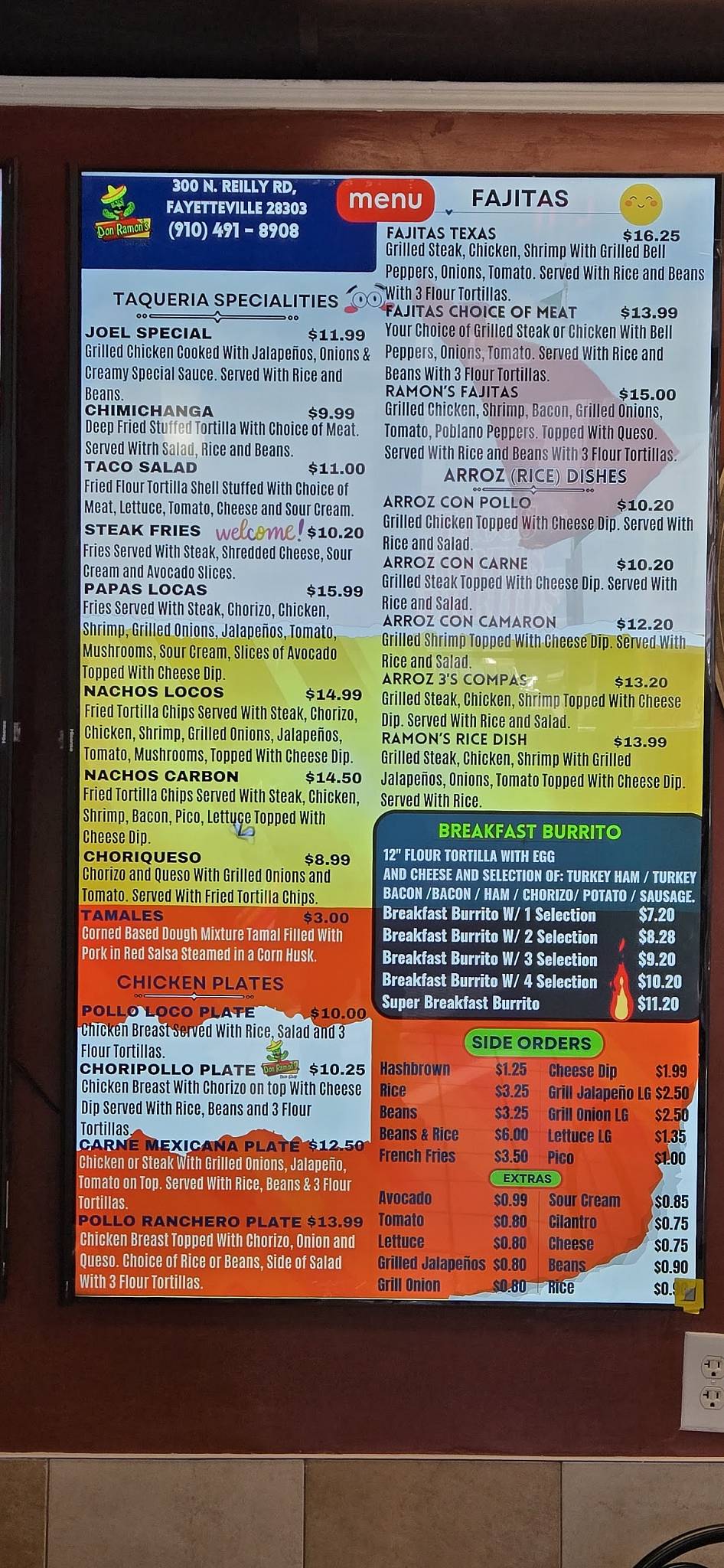 Menu at Don Ramon's Taco Shop restaurant, Fayetteville