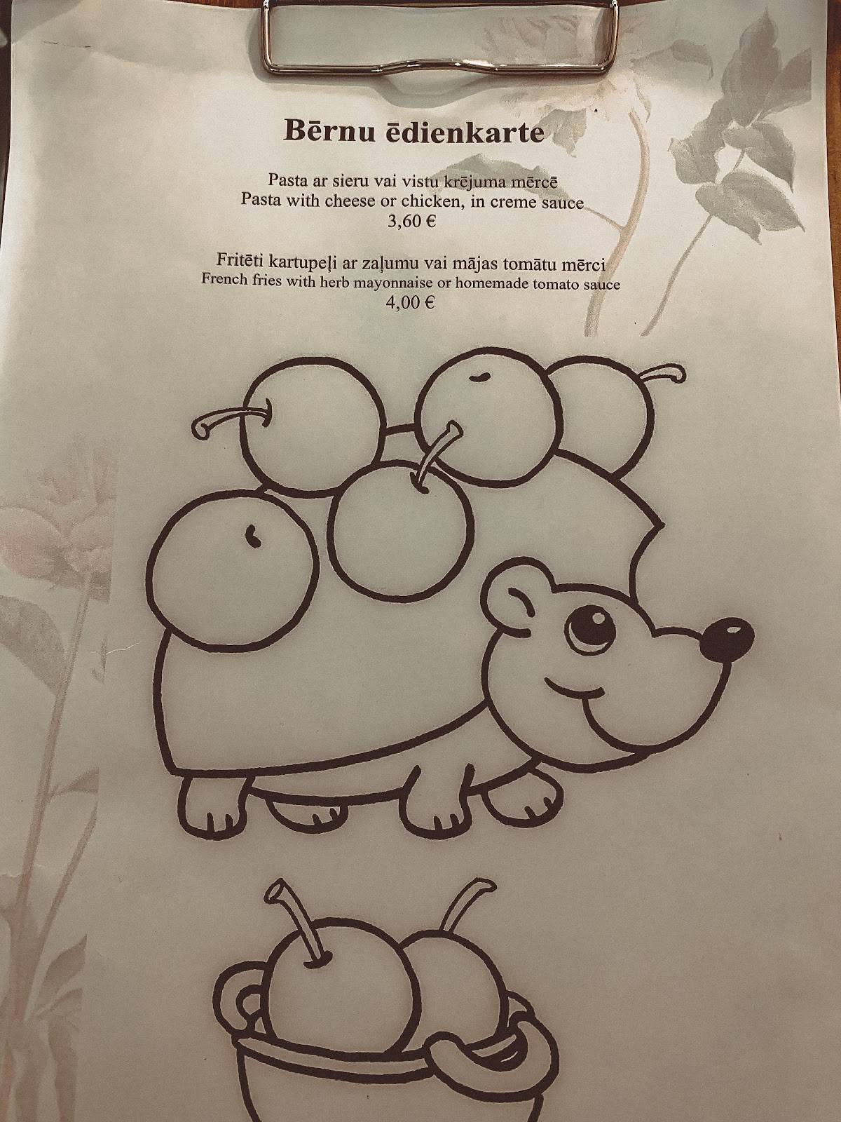 Menu au Fazenda restaurant, Riga