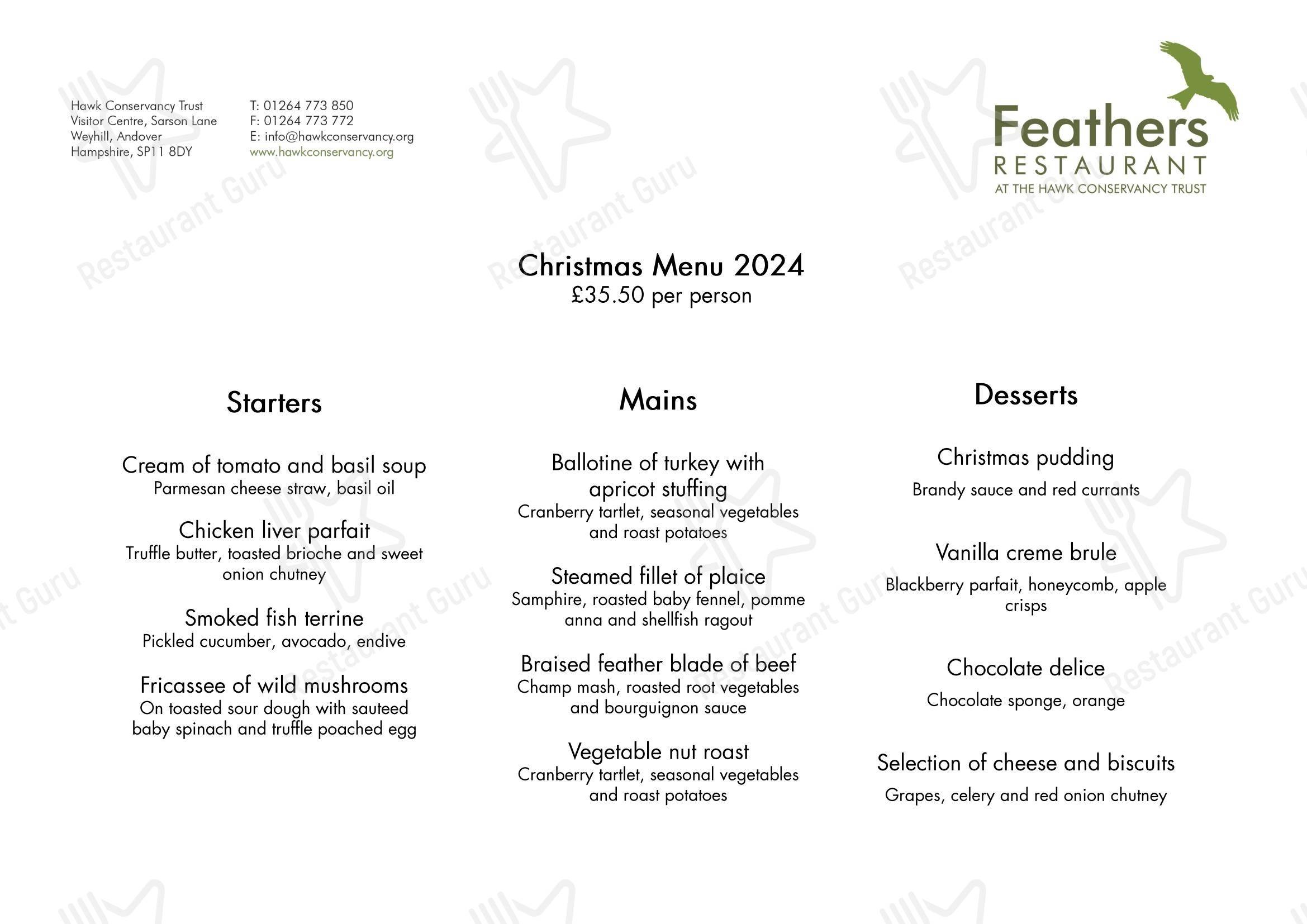 Menu at Feathers Restaurant, Andover, Hawk Conservancy Trust Bird of ...