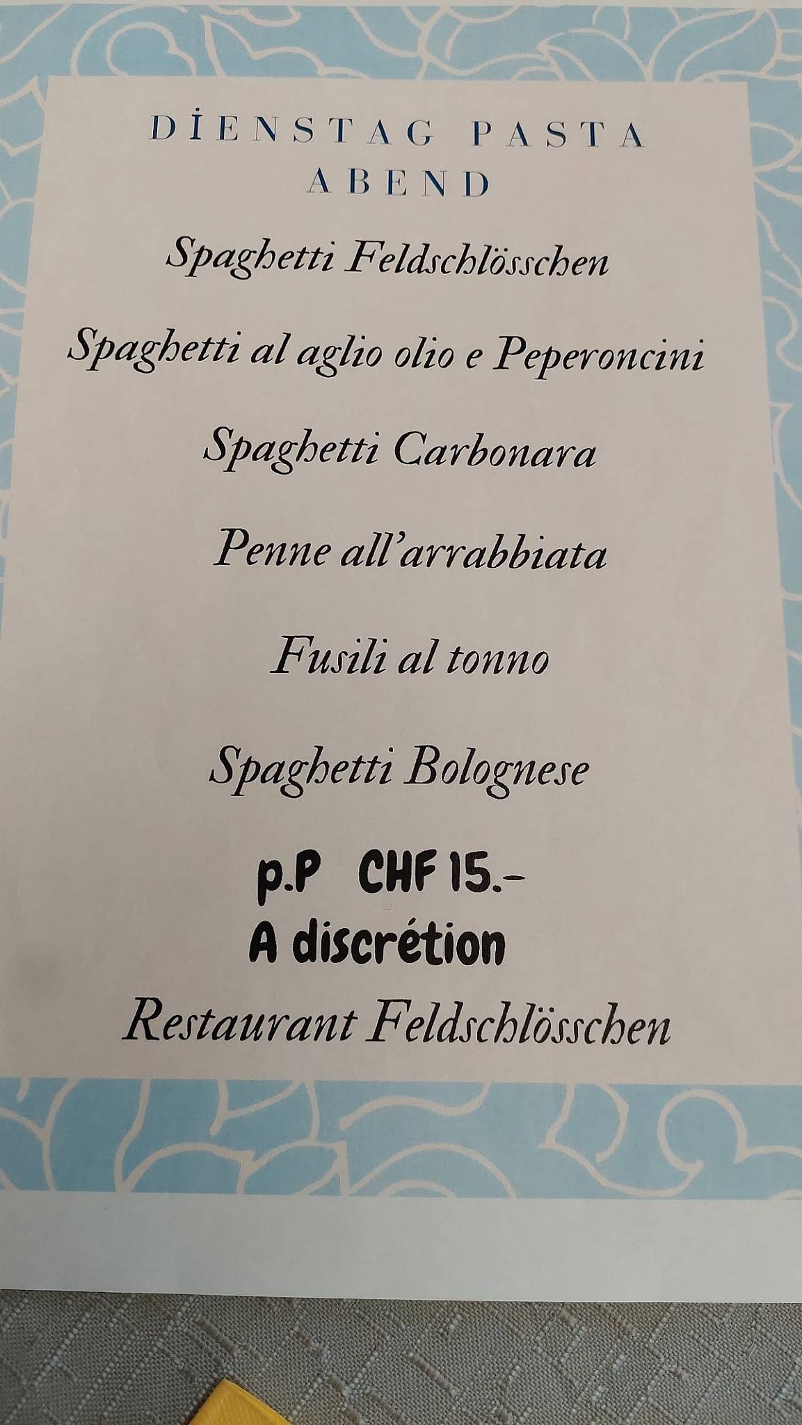 Speisekarte von Restaurant Feldschlösschen Grenchen, Grenchen
