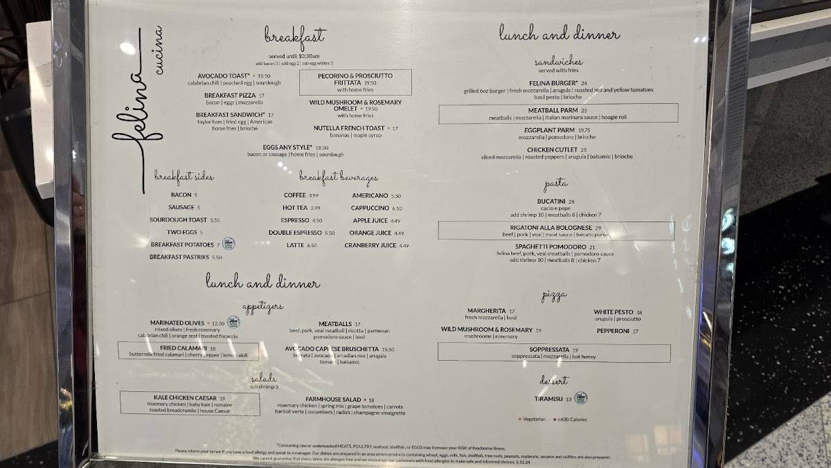 Menu at Felina Cucina restaurant, Newark