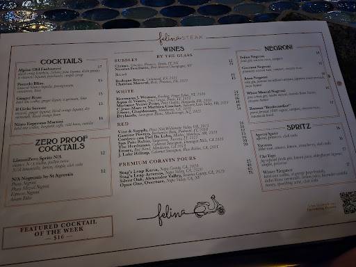 Menu at Felina Steak - Jersey City steakhouse, Jersey City
