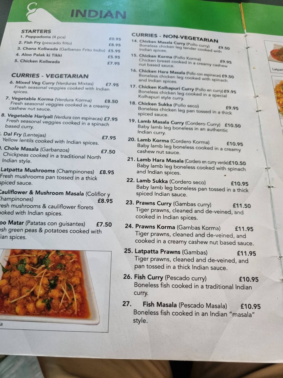 Carta del restaurante Fern's Curry Sushi & Indo Chinese Wok, Gibraltar