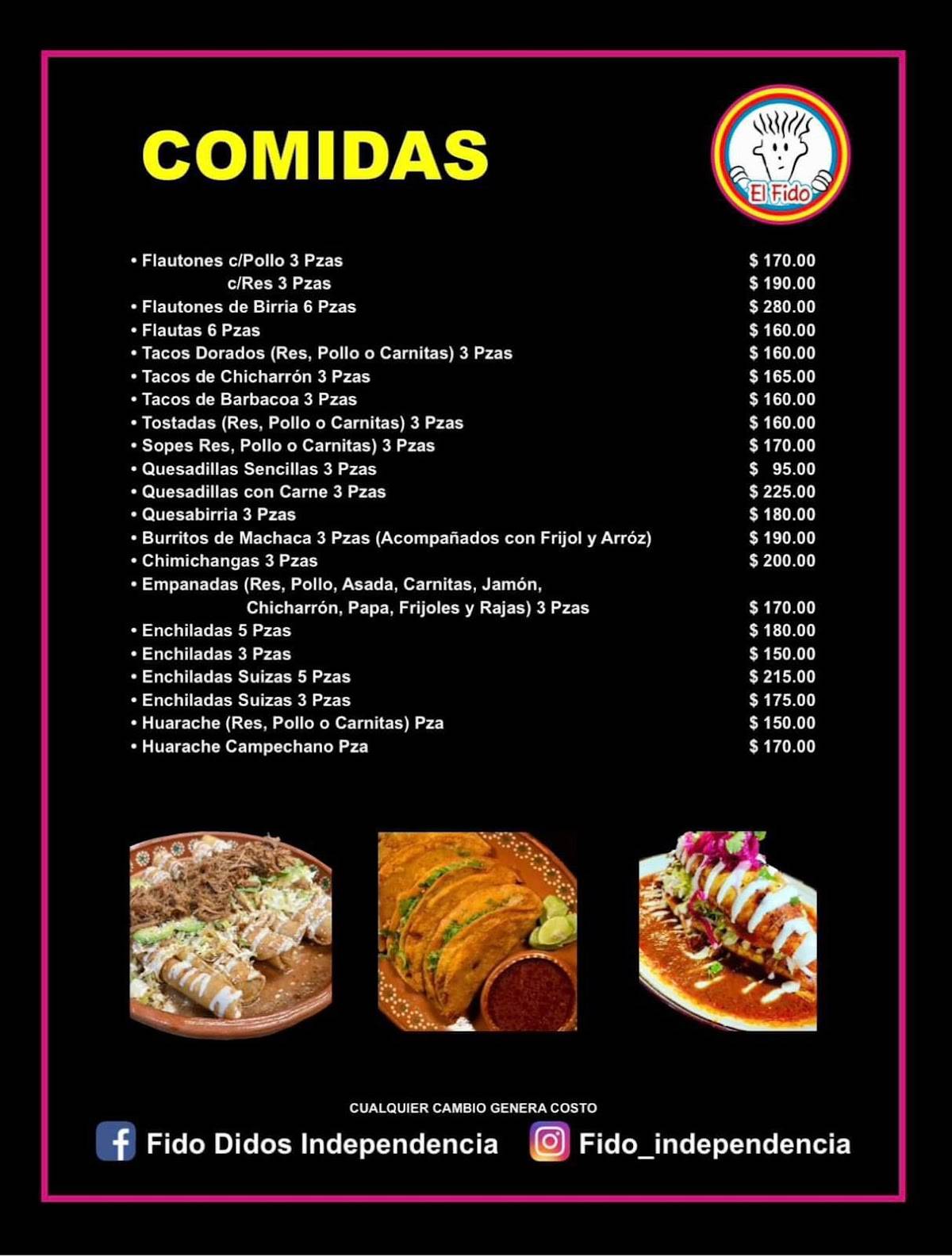 Carta del restaurante Fido Casa Jalisco, Mexicali