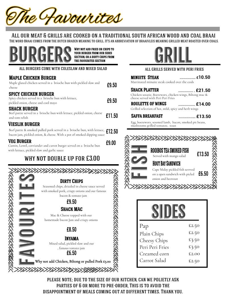 Menu at Fields Biltong Shack/ Inyama restaurant- South African deli ...