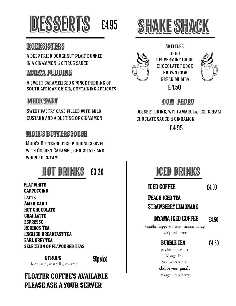Menu at Fields Biltong Shack/ Inyama restaurant- South African deli ...