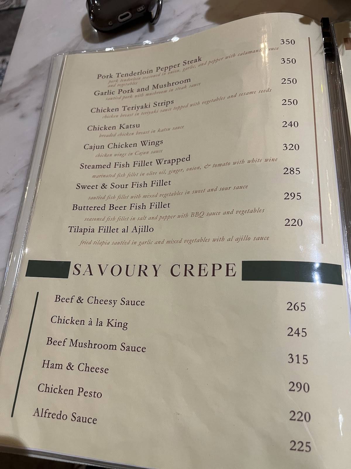 Menu at Fifty Nine Flower Cafe, Makati