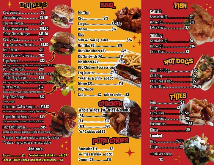 Menu at Figgs Fast Food, Battle Creek