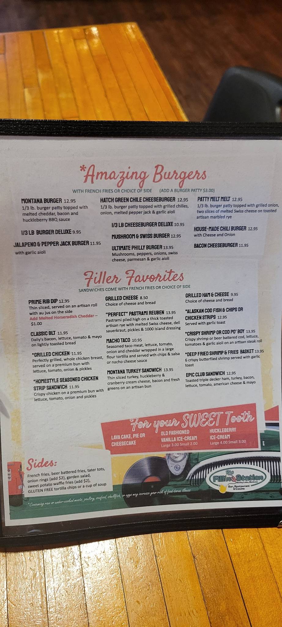 Menu at Filling Station restaurant, Seeley Lake