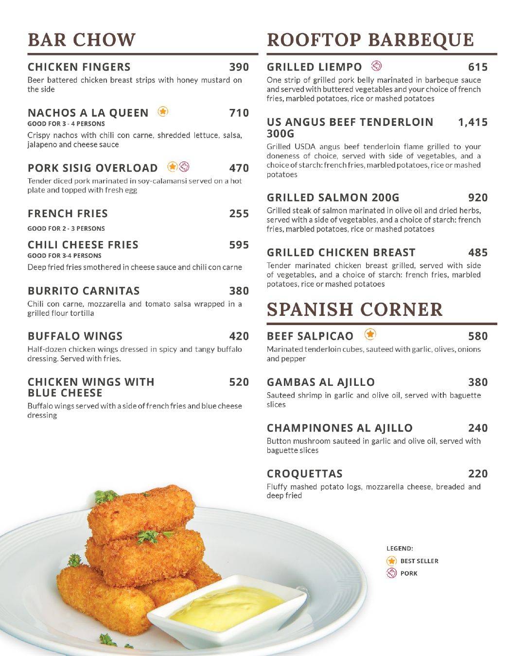 Menu at Firefly Roofdeck Restaurant, Makati, Makati