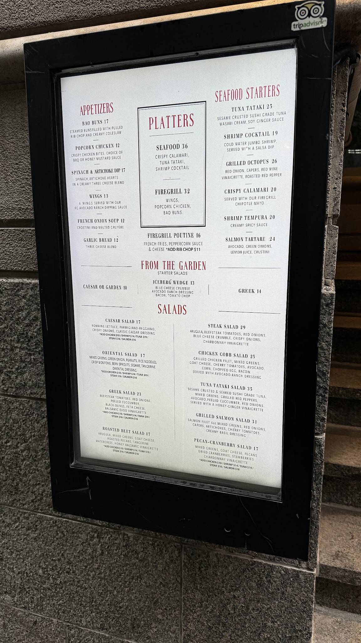 Menu at Firegrill Montréal Downtown BBQ, Montréal, Stanley St