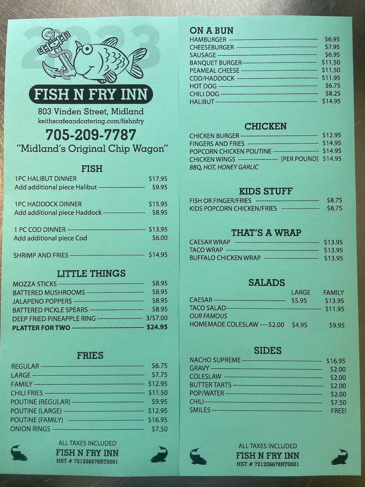 Menu at Fish N' Fry Inn restaurant, Midland, 803 Vindin St