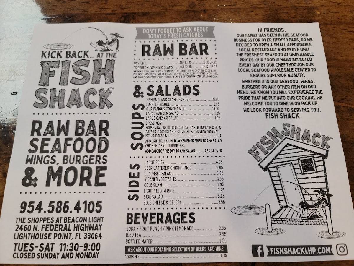 Menu at Fish Shack restaurant, Lighthouse Point, N Federal Hwy