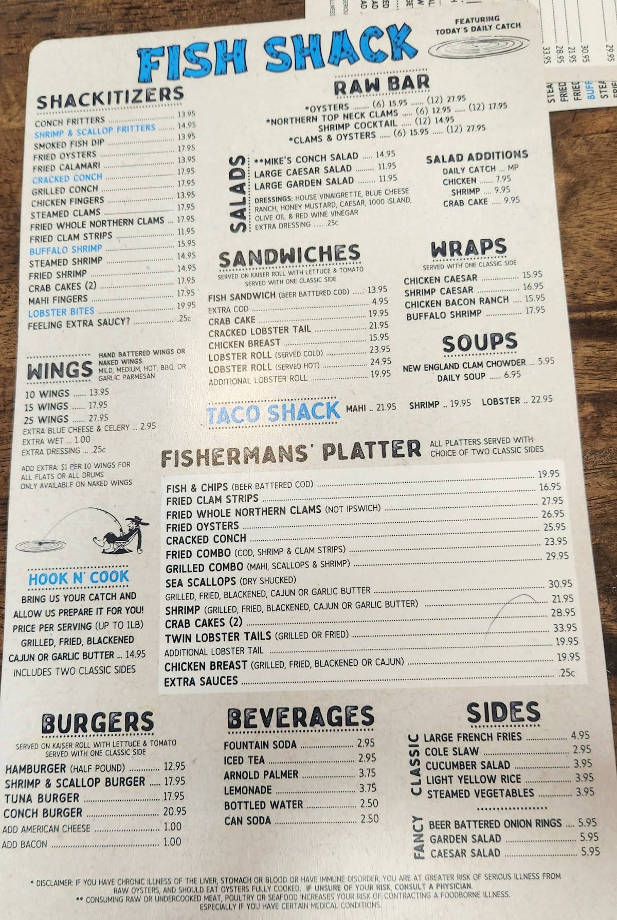 Menu at Fish Shack restaurant, Lighthouse Point, N Federal Hwy