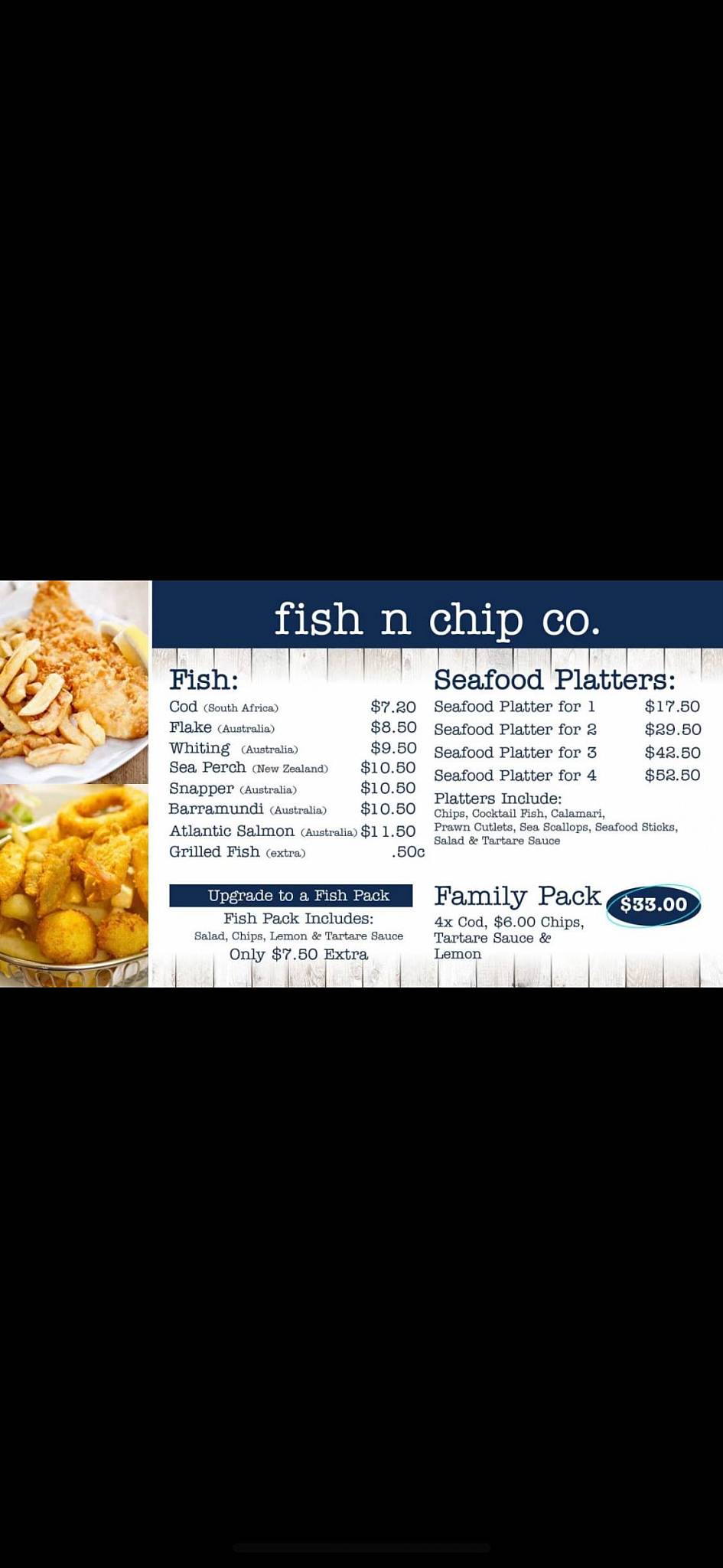 Menu at Fish n Chip Co. fast food, Wynnum West