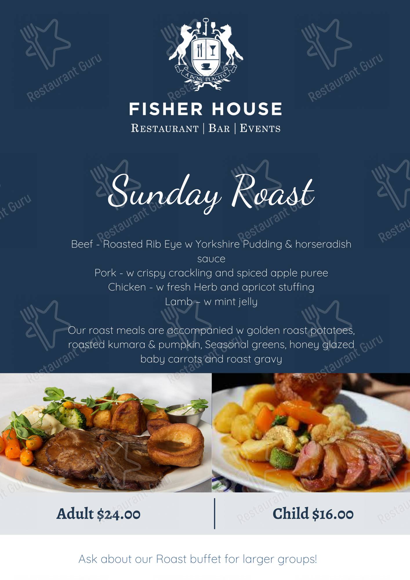 Menu at Fisher House restaurant, Auckland