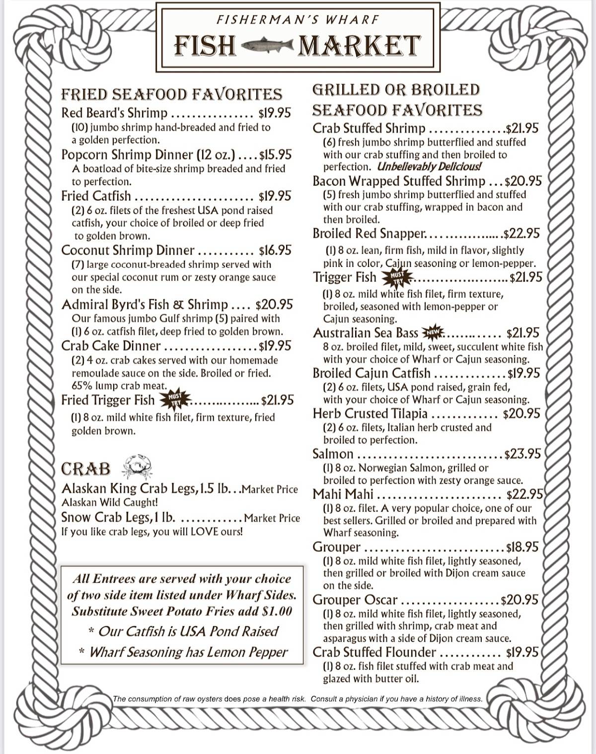 Menu at Fisherman's Wharf Steak & Seafood restaurant, Lake Hamilton