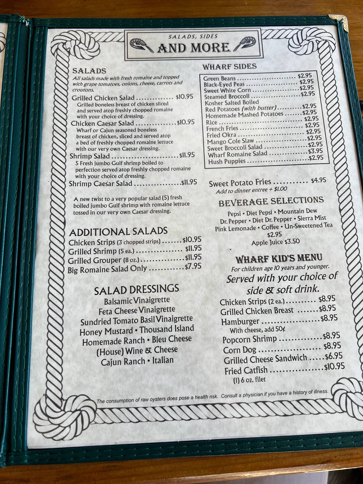 Menu at Fisherman's Wharf Steak & Seafood restaurant, Lake Hamilton
