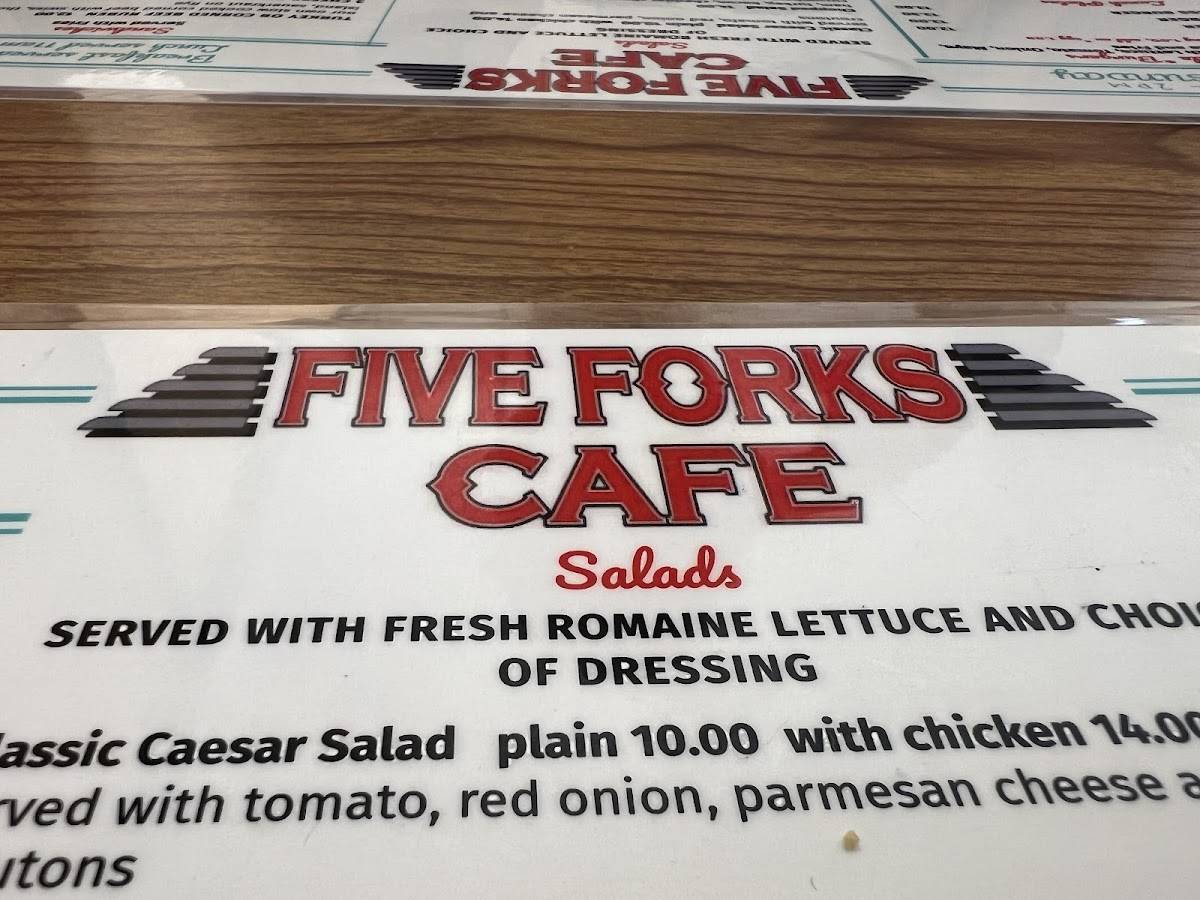 Menu at Five Forks Cafe, Williamsburg, John Tyler Hwy