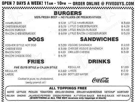 Carta de comida rápida Five Guys, Jupiter, W Indiantown Rd