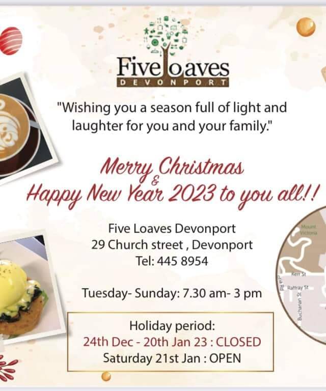 Menu at Five Loaves cafe, Auckland, 29 Church St