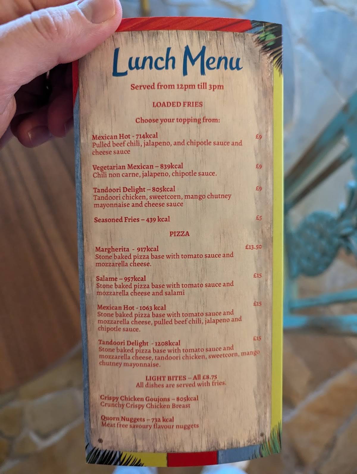 Menu at Flambo's Jambo restaurant, Farley