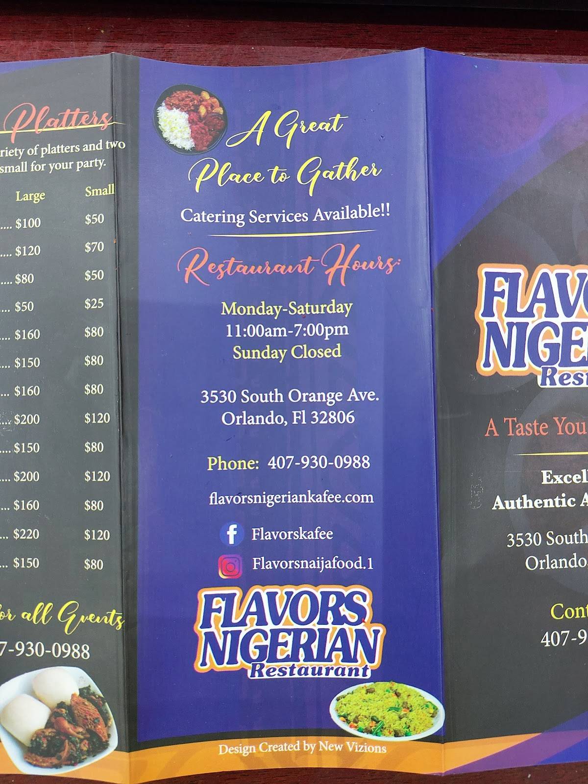 Menu at Flavors Nigerian Restaurant, Orlando