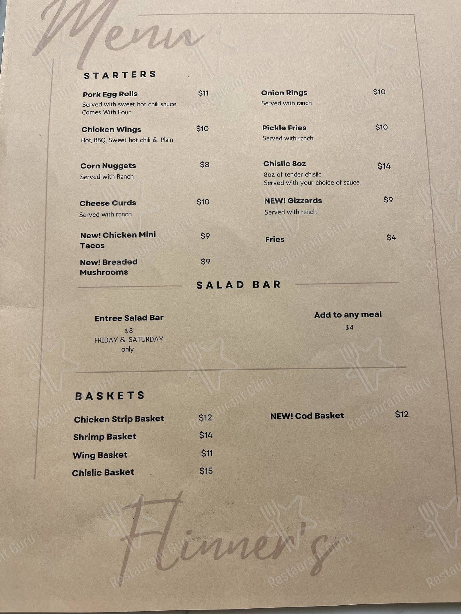 Menu at Flinners Bar & Grill, Mellette