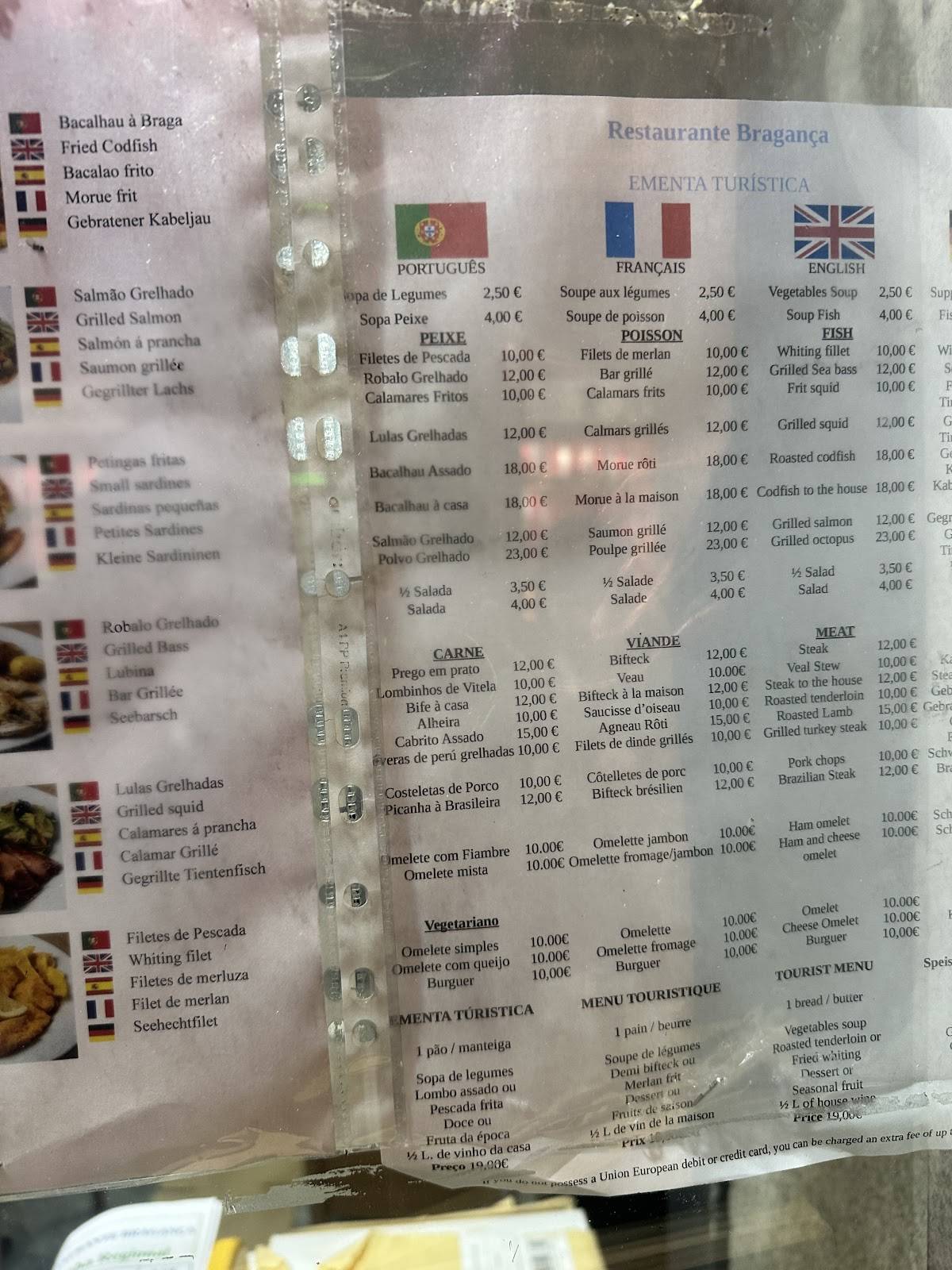 Menu em Flor de Bragança restaurante, Porto