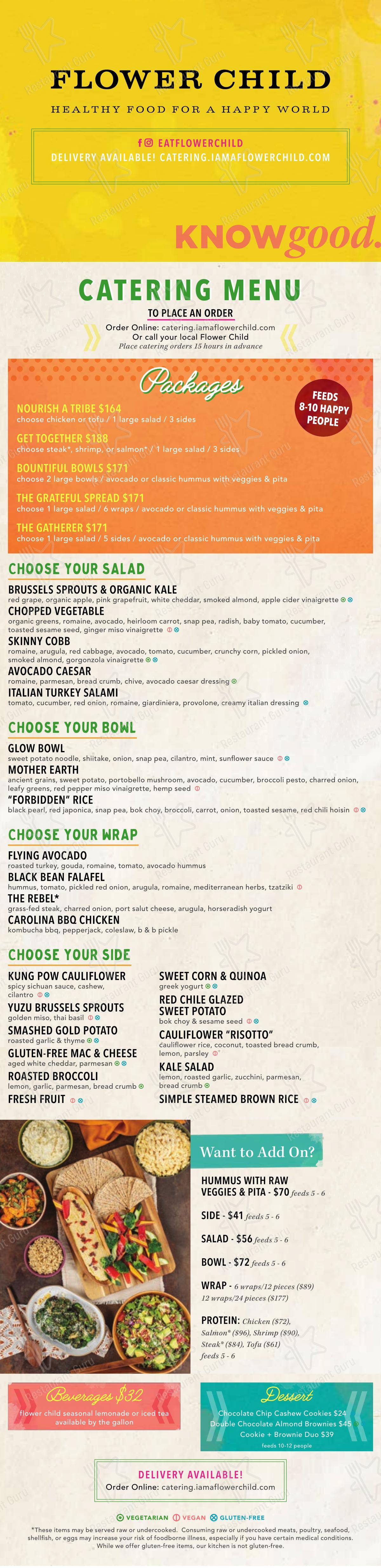 Menu at Flower Child restaurant, Phoenix, N 44th St