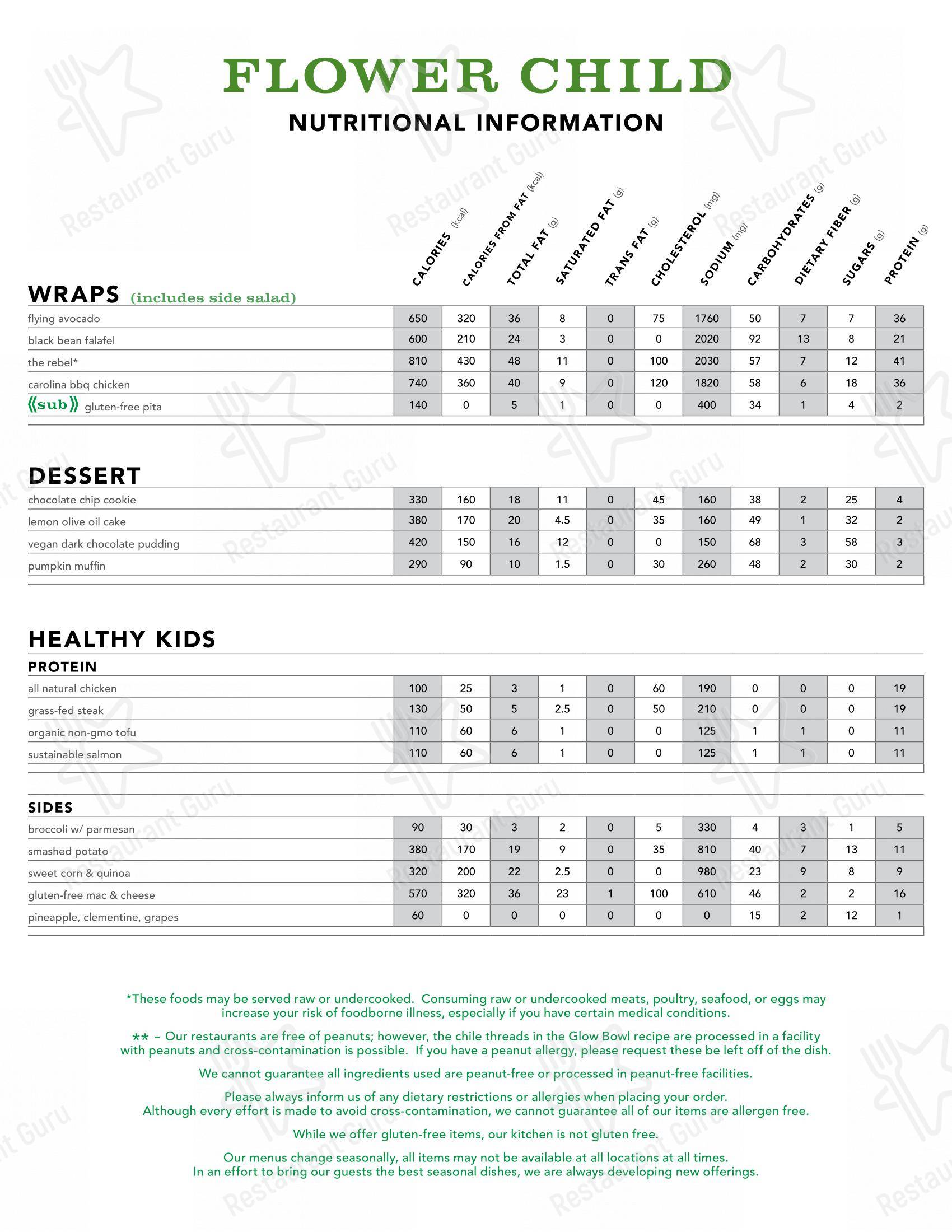 Menu at Flower Child restaurant, Phoenix, N 44th St