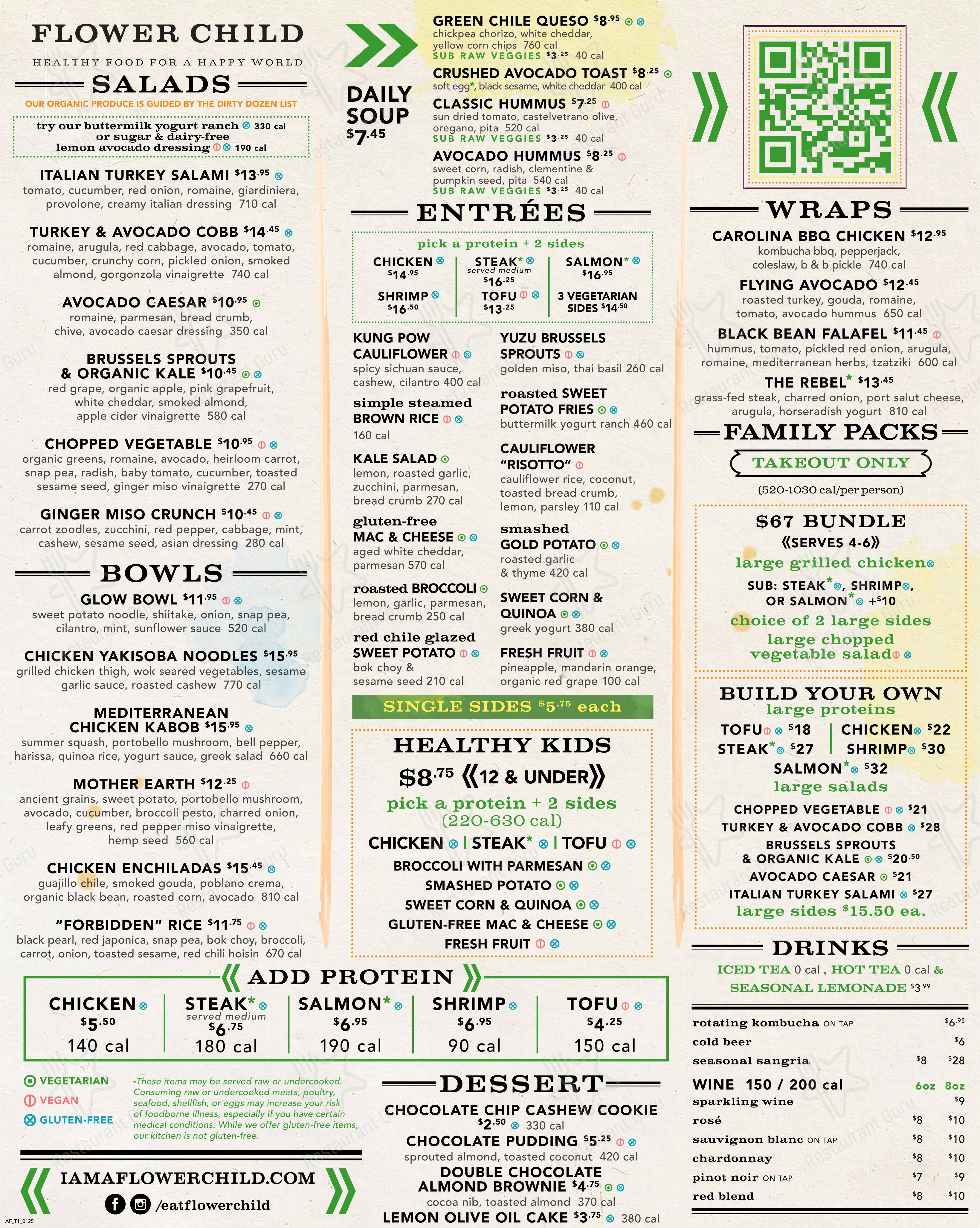 Menu at Flower Child restaurant, Phoenix, N 44th St