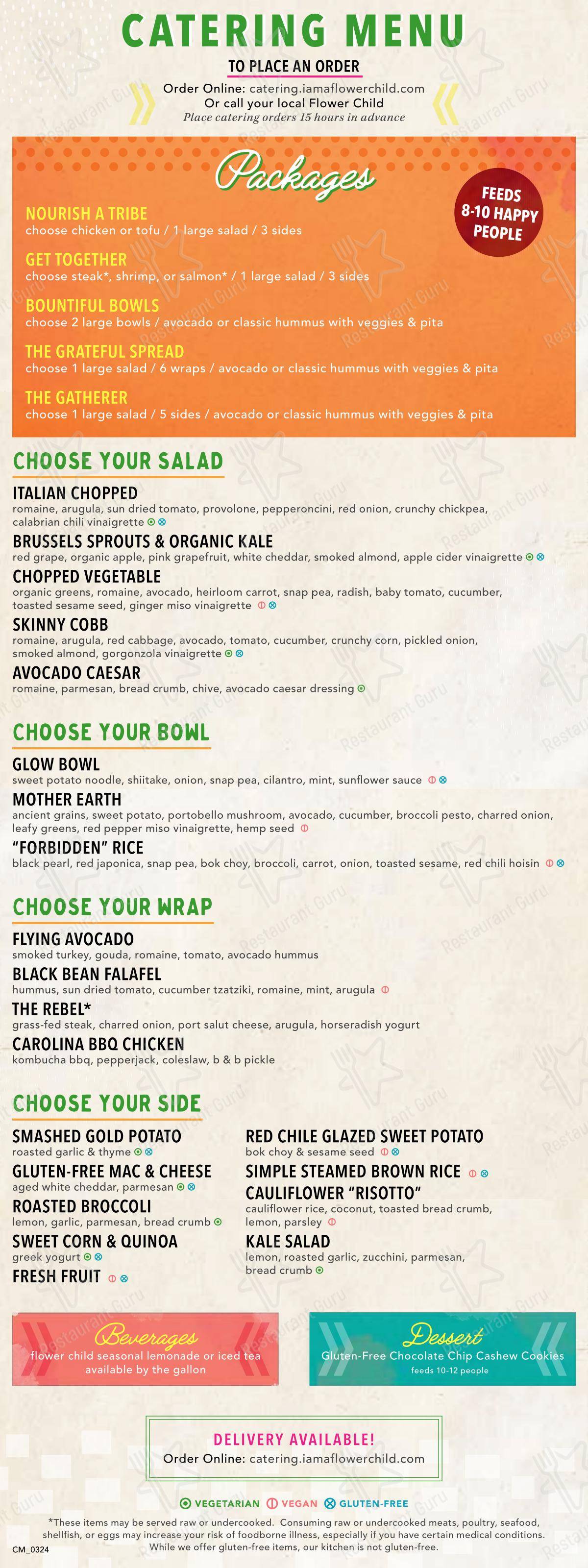 Menu at Flower Child restaurant, Phoenix, N 44th St