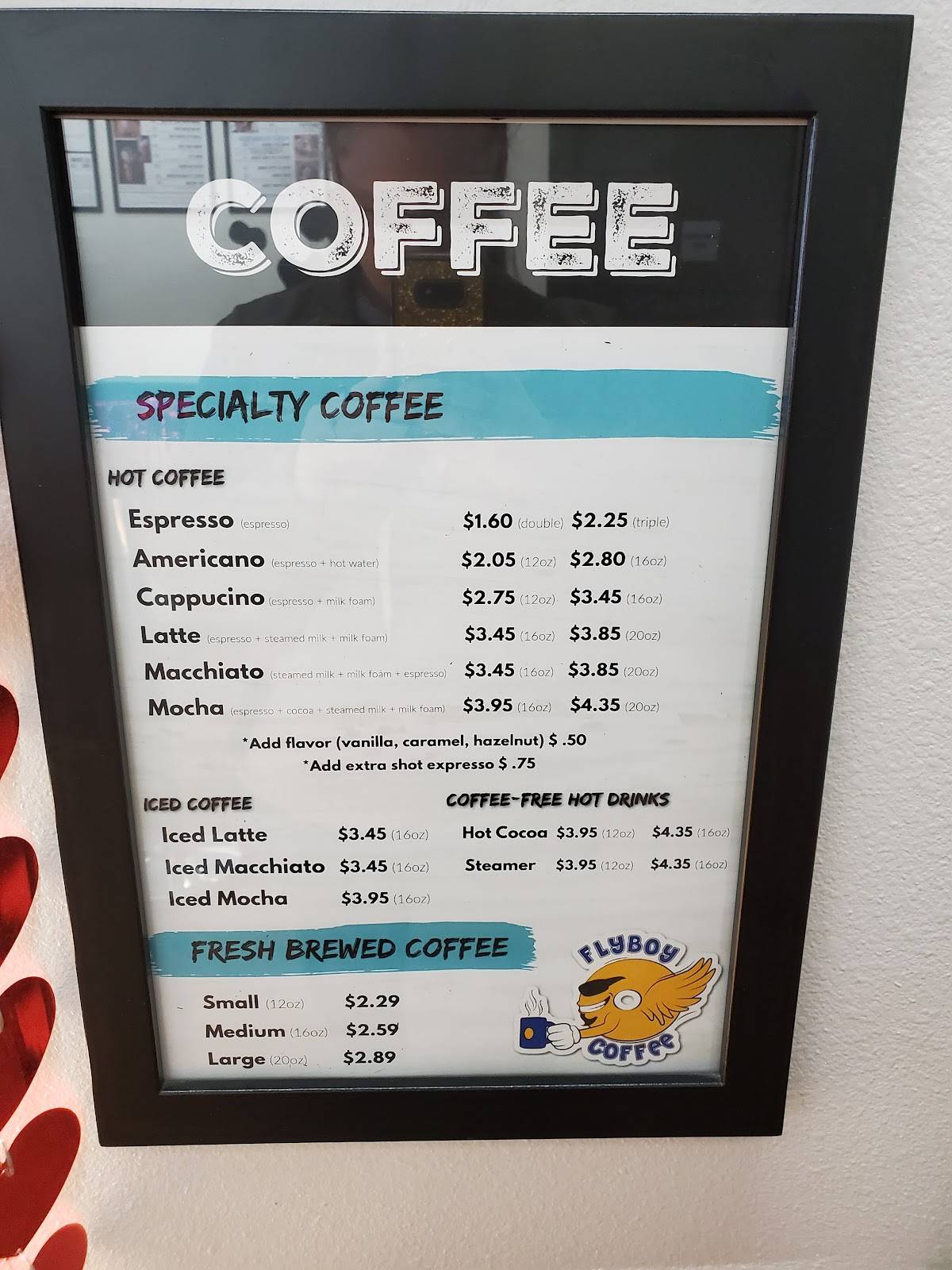 Menu at Flyboy Donuts restaurant, Sioux Falls, S Sertoma Ave