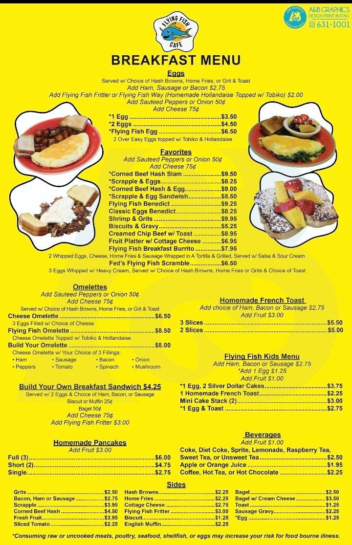 Menu at Flying Fish Cafe, Merritt Island