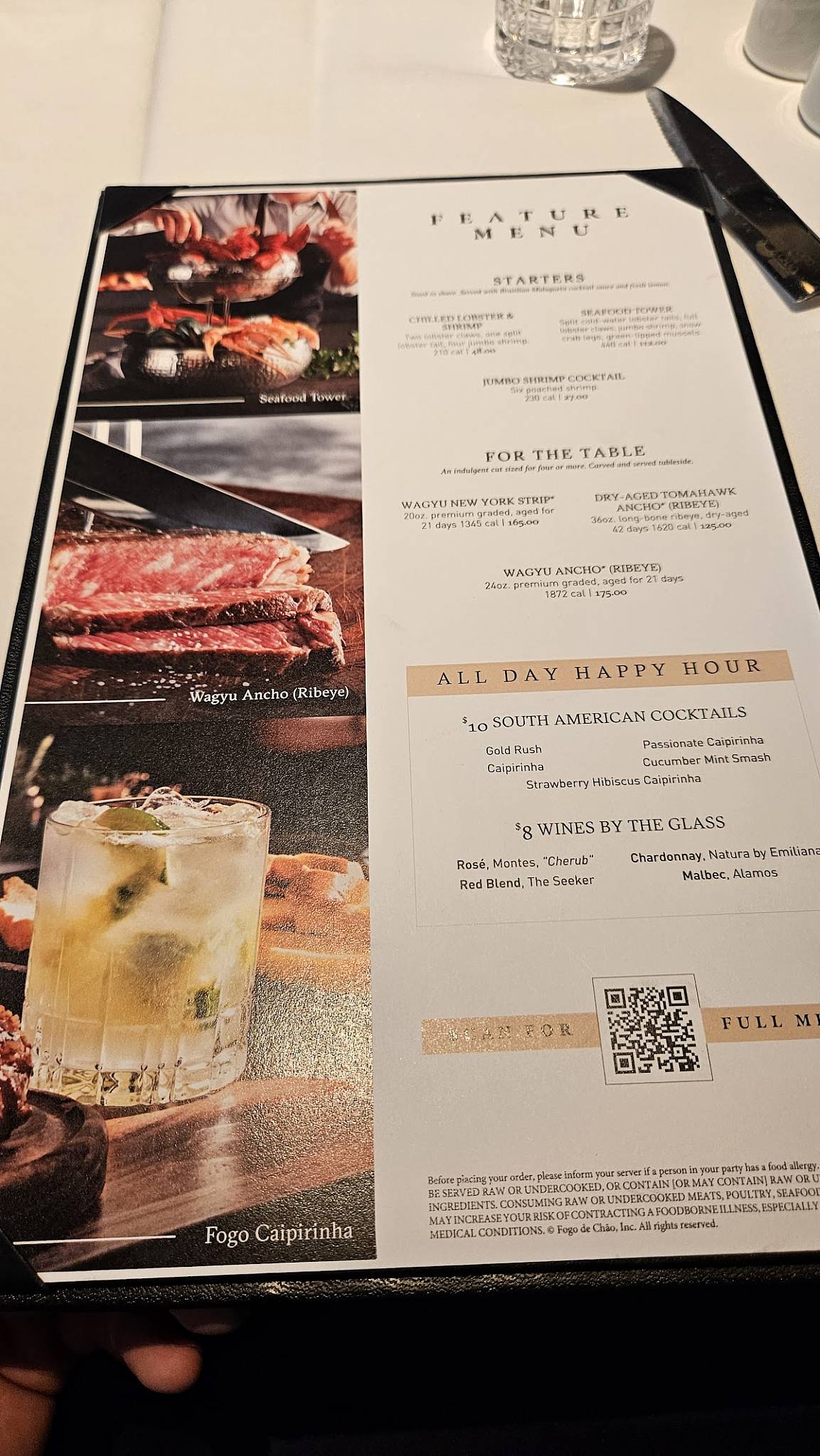 Menu at Fogo de Chão Brazilian Steakhouse, Paramus