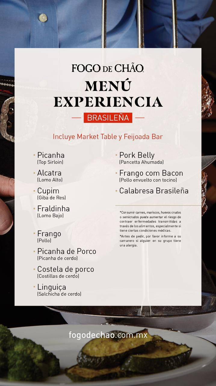 Carta del restaurante Fogo del Chão Mítikah, Ciudad del México