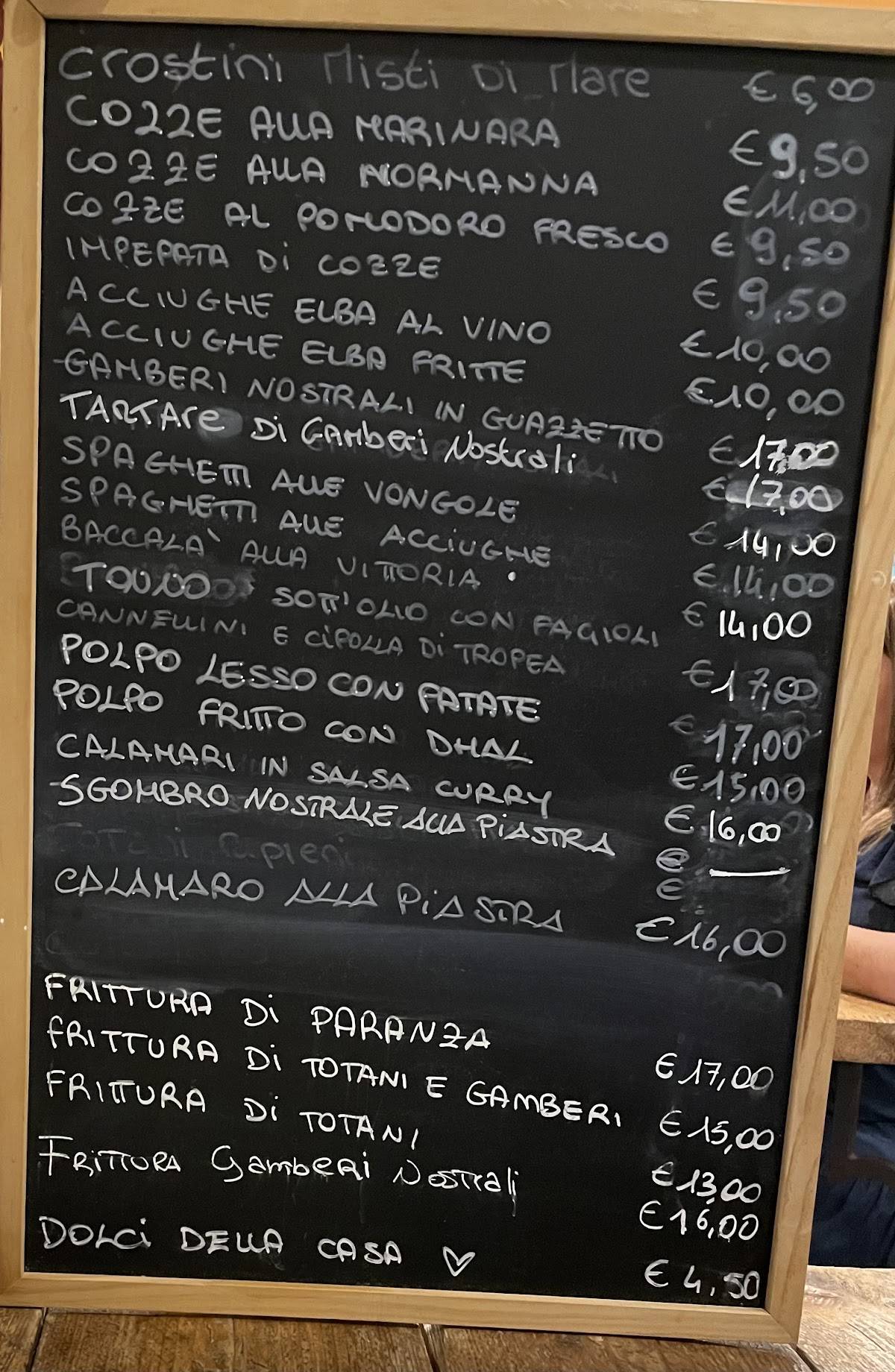 Menu at XBar, Follonica