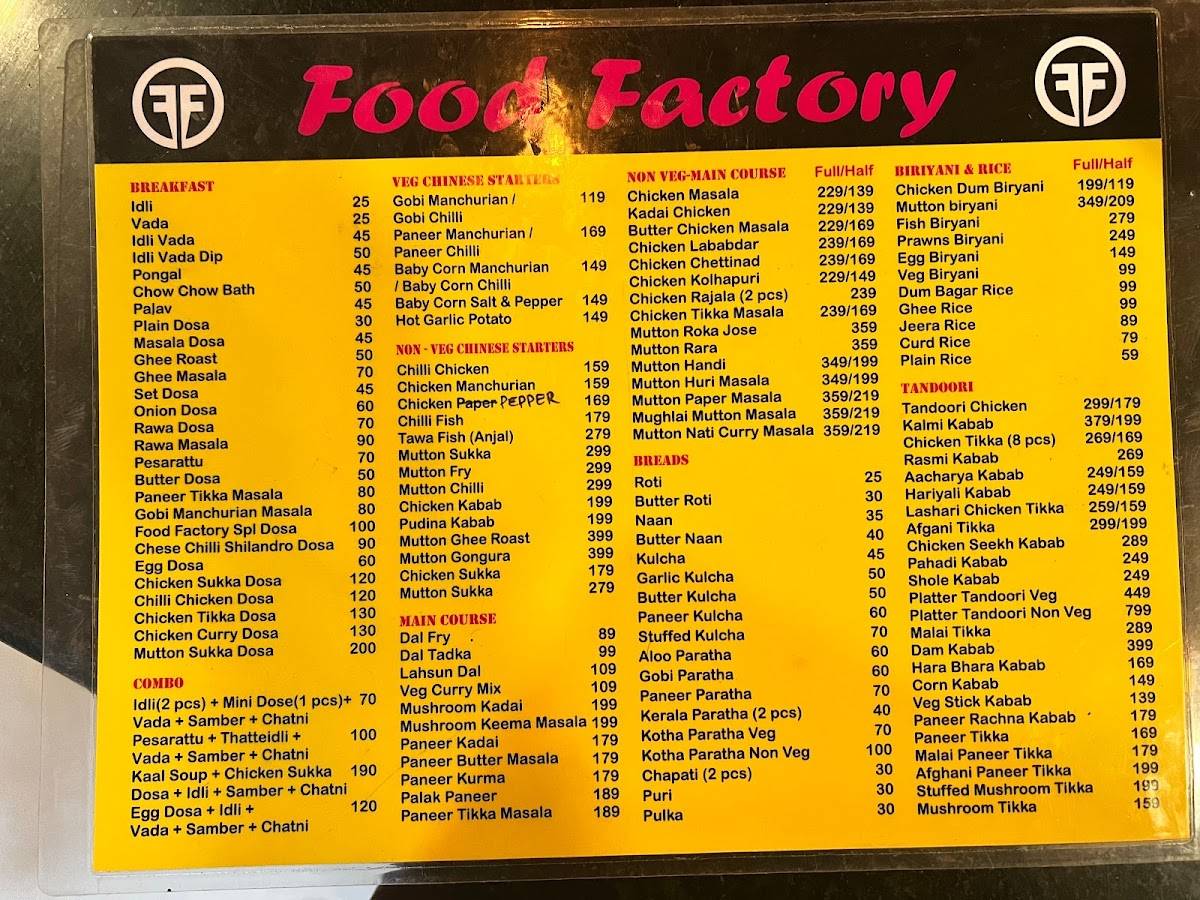 Menu at Food Factory, Bengaluru, Kings and Queens PG Building