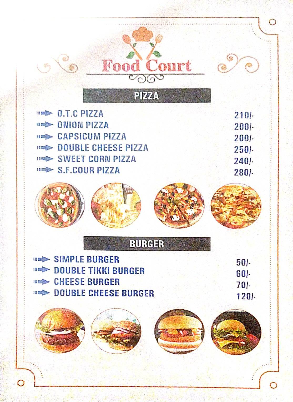 Menu at Food court, Neem Ka Thana