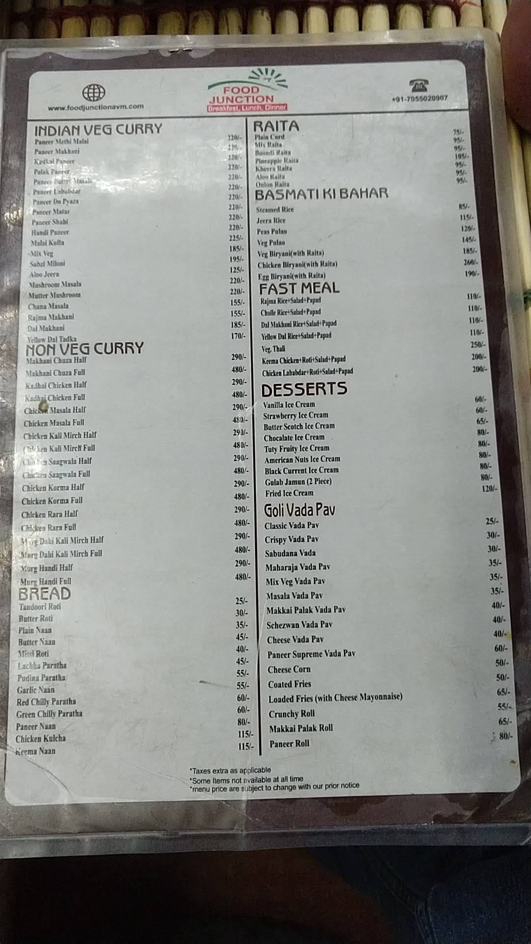 Menu at Food junction & Goli vada pav, Dehradun, Purkul More