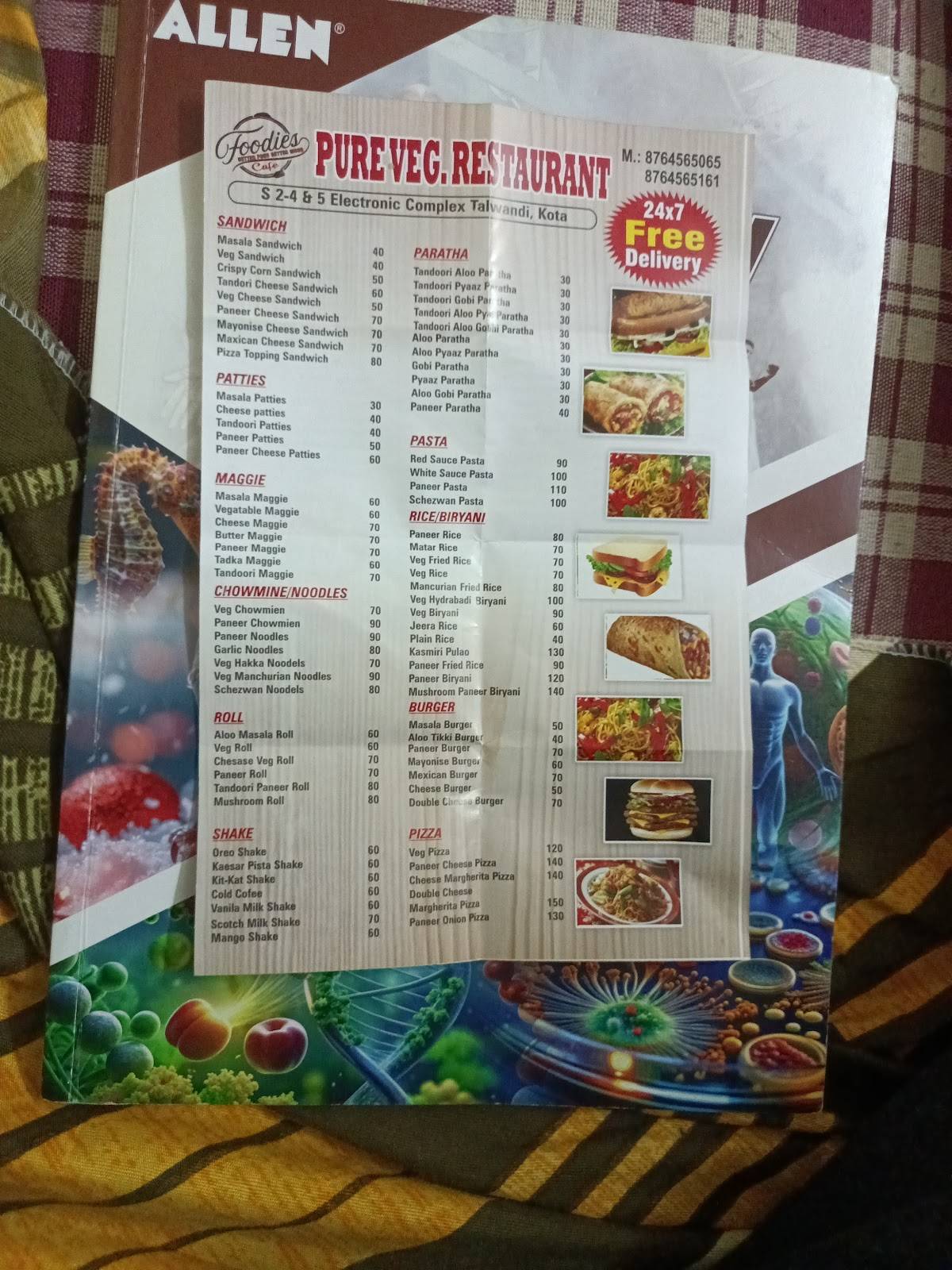 Menu at Foodies cafe, Kota