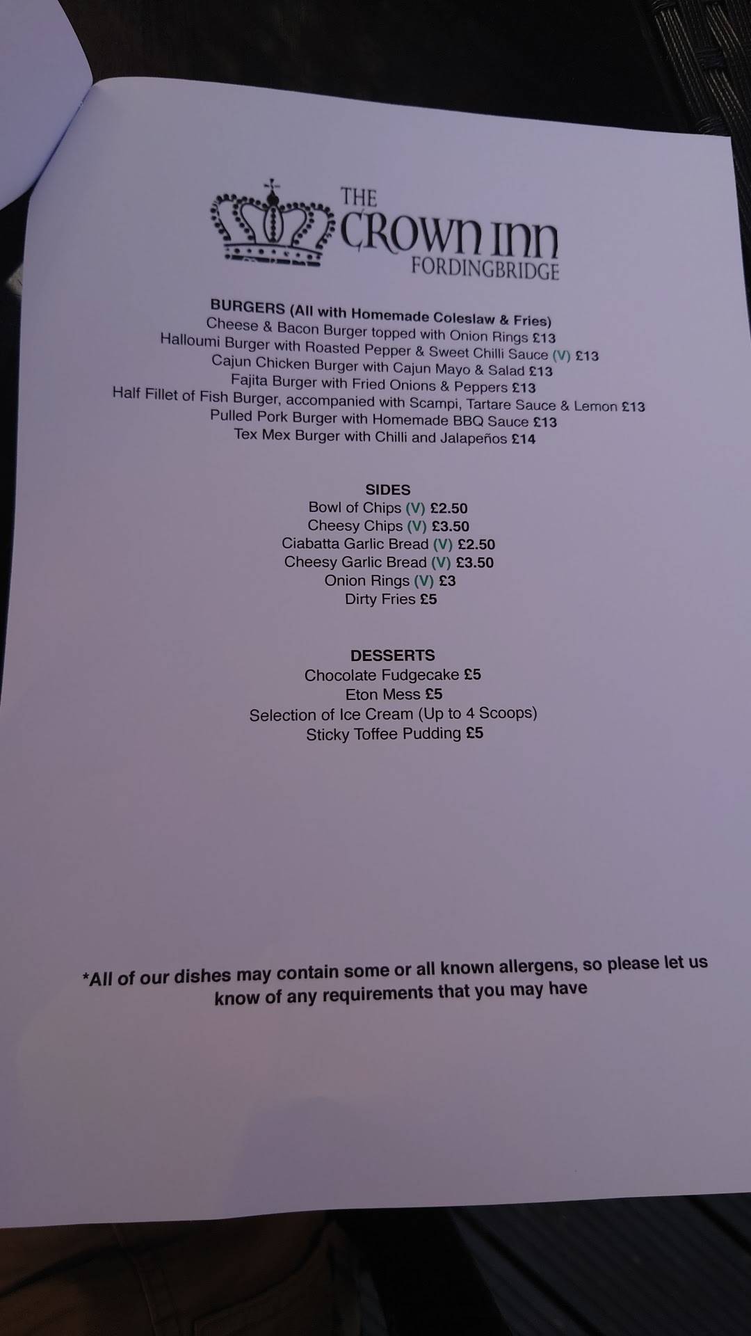 Menu at The Crown Inn pub & bar, Fordingbridge