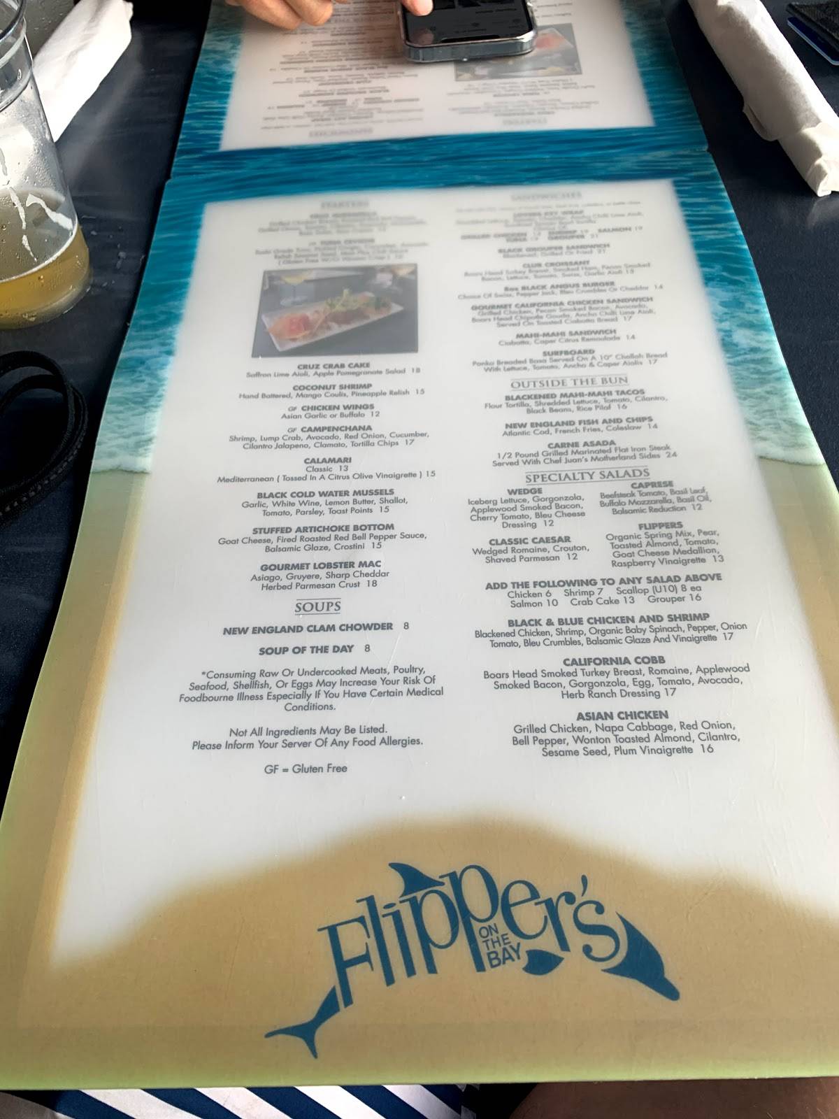 Menu at Flippers restaurant, Fort Myers Beach