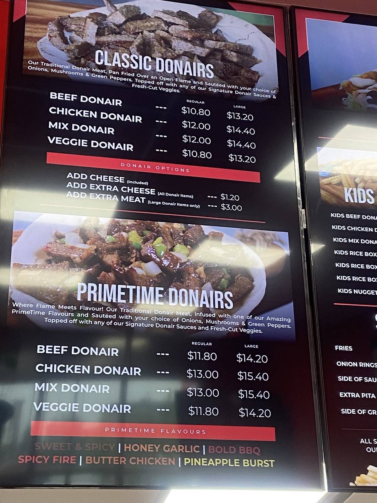 Menu au PrimeTime Donair & Poutine restaurant, Fort Saskatchewan