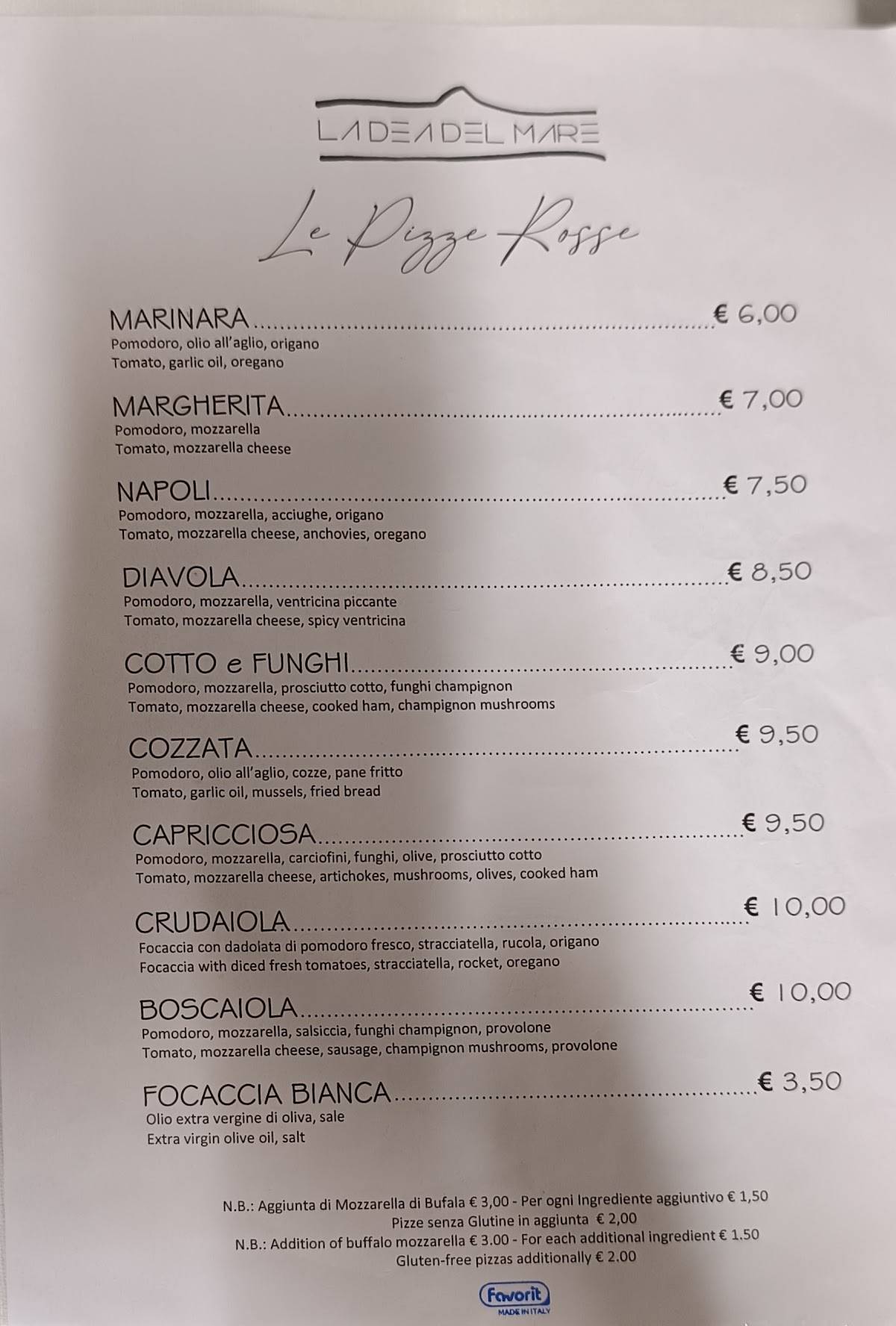 Menu da La Dea Del Mare Fossacesia ristorante, Fossacesia