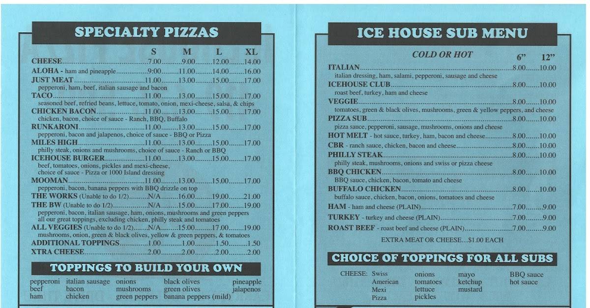 Menu at Fountain City Ice House pizzeria, Bryan