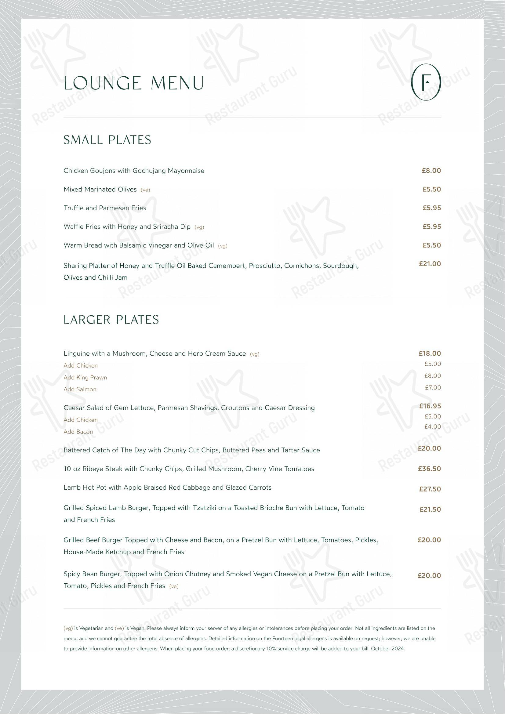 Menu at Fourteen Sky Bar & Restaurant, Milton Keynes
